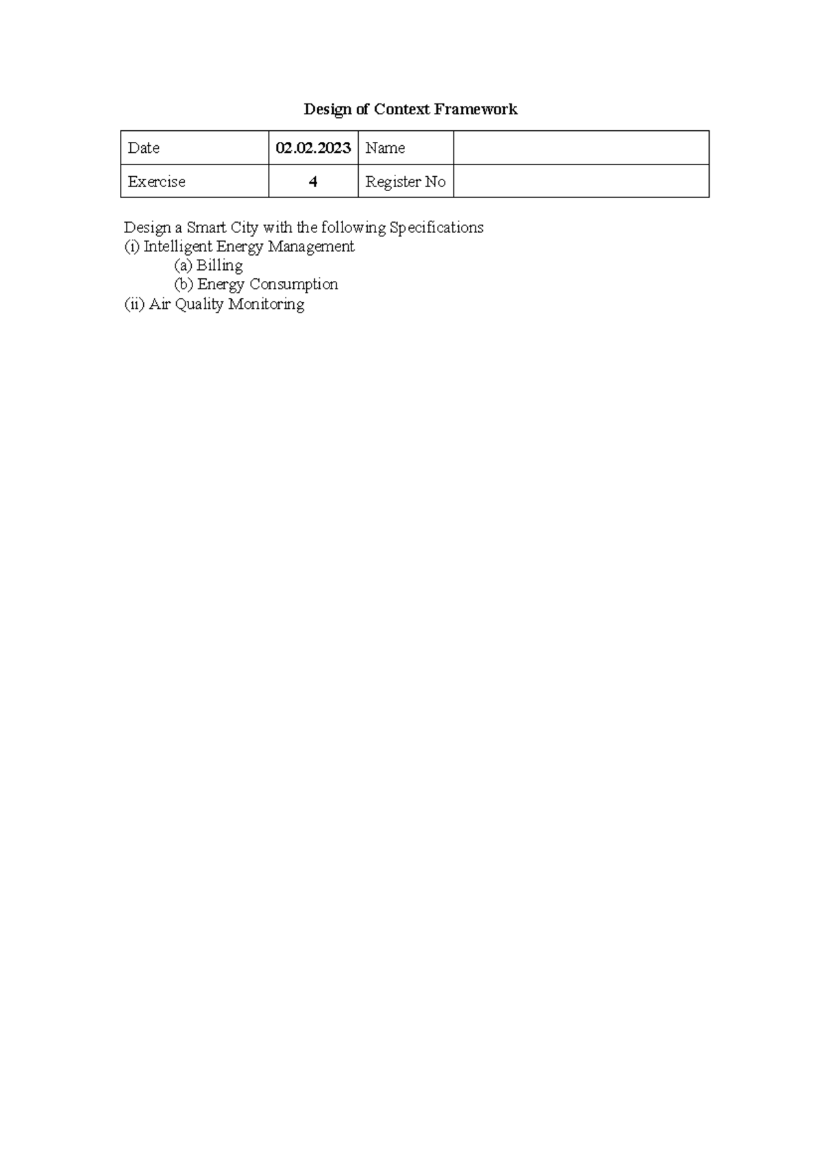 Ex 4 Aurdino Context Aware Computing Design Of Context Framework Design A Smart City With