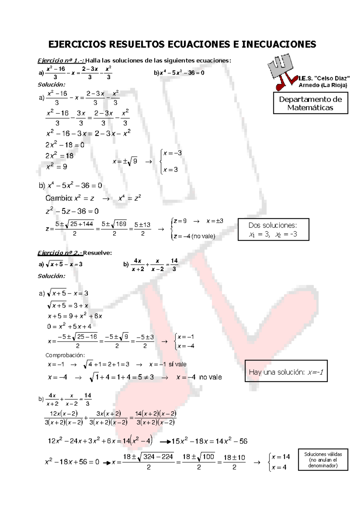 Ecuacic 3b3n inecuacic 3b3n sol2 - EJERCICIOS RESUELTOS ECUACIONES E INECUACIONES Ejercicio nº 1 ...