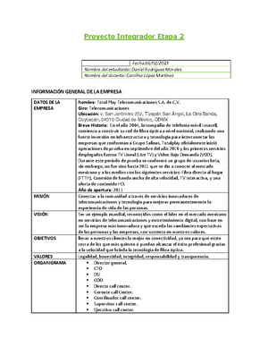 Etapa 3 Terminado - PROYECTO INTEGRADOR - ADMINISTRACION CONTEMPORANEA PROYECTO INTEGRADOR ETAPA ...