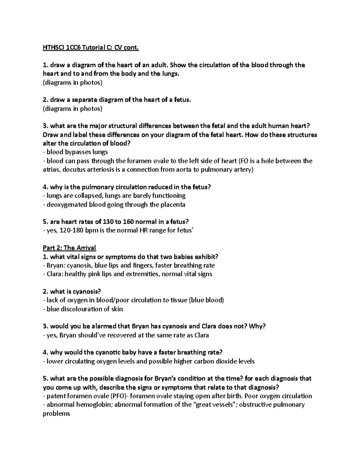 Hthsci 1cc6 Tutorial C Notes Week 3 2021 Hthsci 1cc6 Tutorial C Cv Cont 1 Draw A Diagram Of 5198