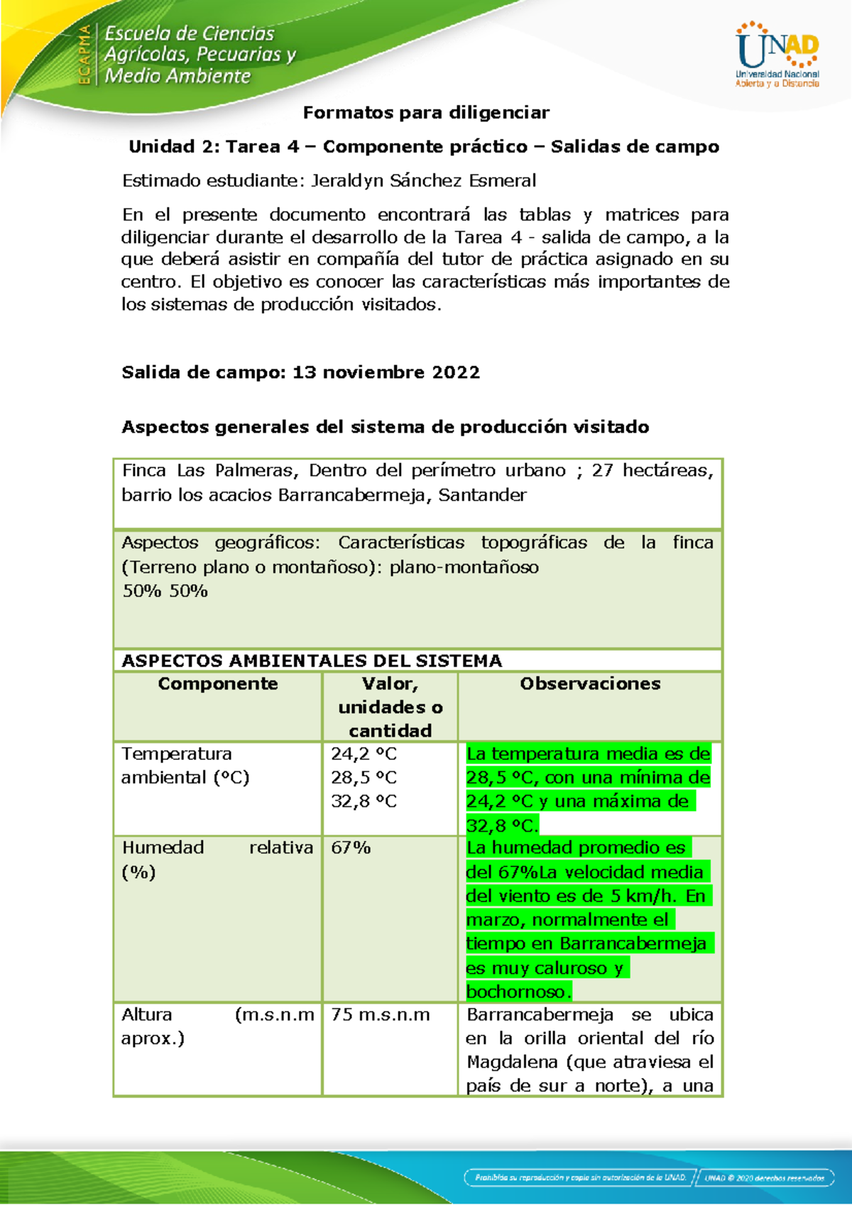 Tarea 4 Jeraldyn Salida De Campo - Formatos para diligenciar Unidad 2 ...