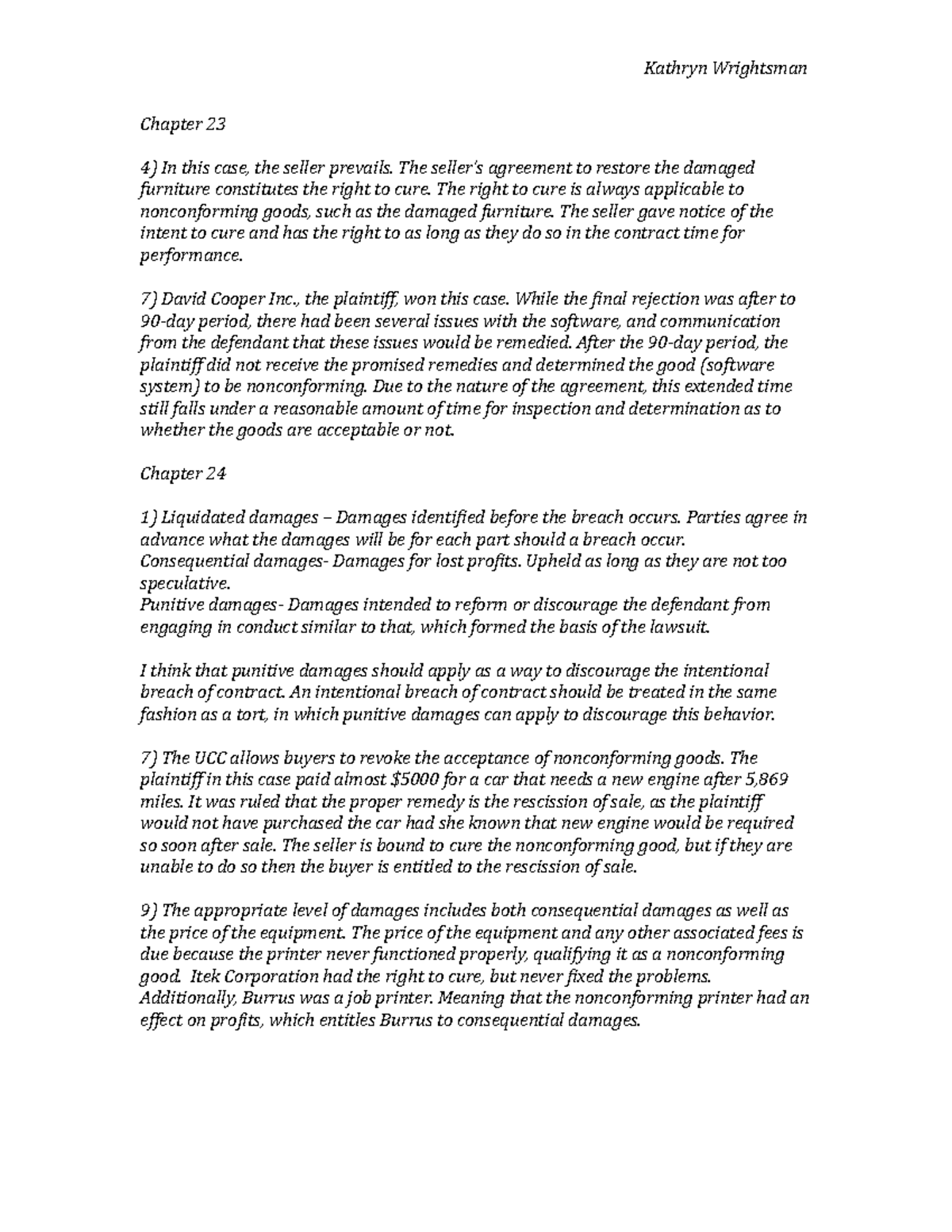 Seller's right to cure and buyer's right to revoke acceptance in ...