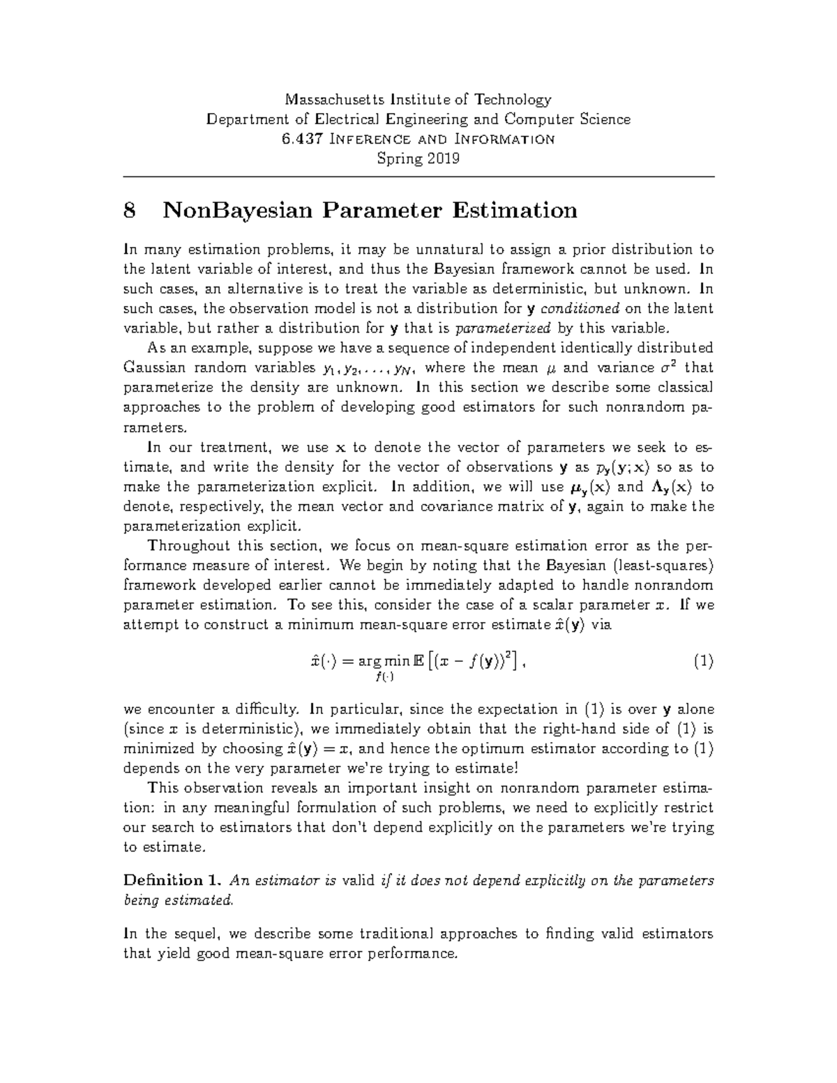 8 Non Bayesian Estimation Massachusetts Institute Of Technology
