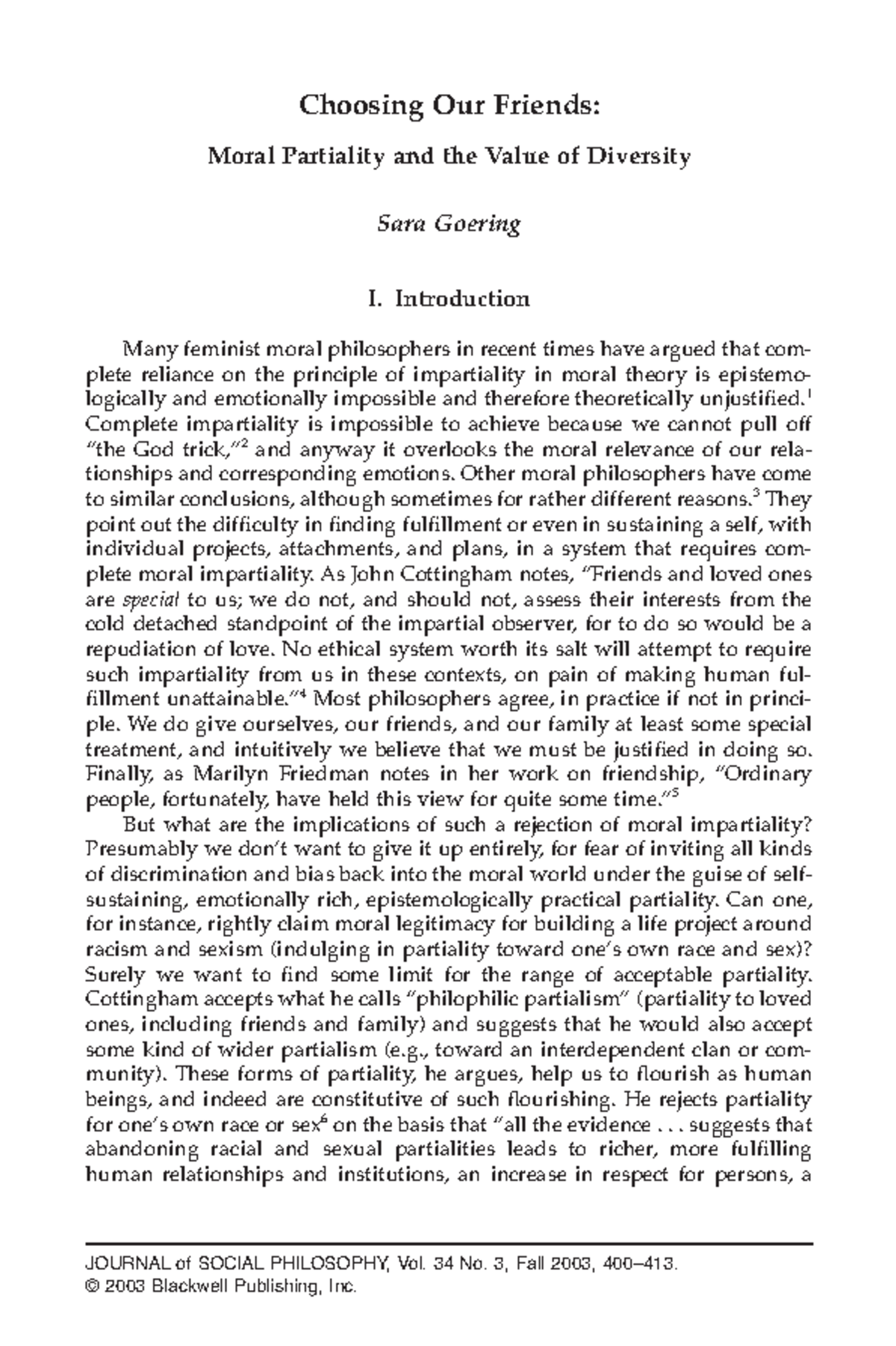 Goeringchoosingfriends - Choosing Our Friends: Moral Partiality and the ...