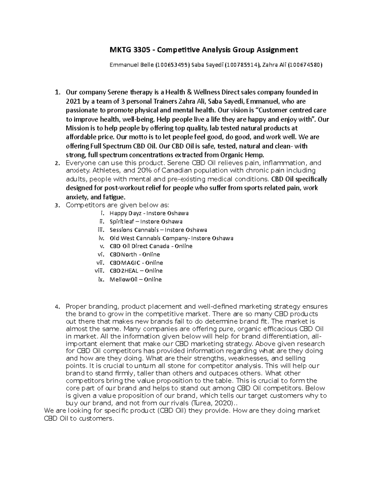 Competitor Analysis Assignment - MKTG 3305 - Competitive Analysis Group ...
