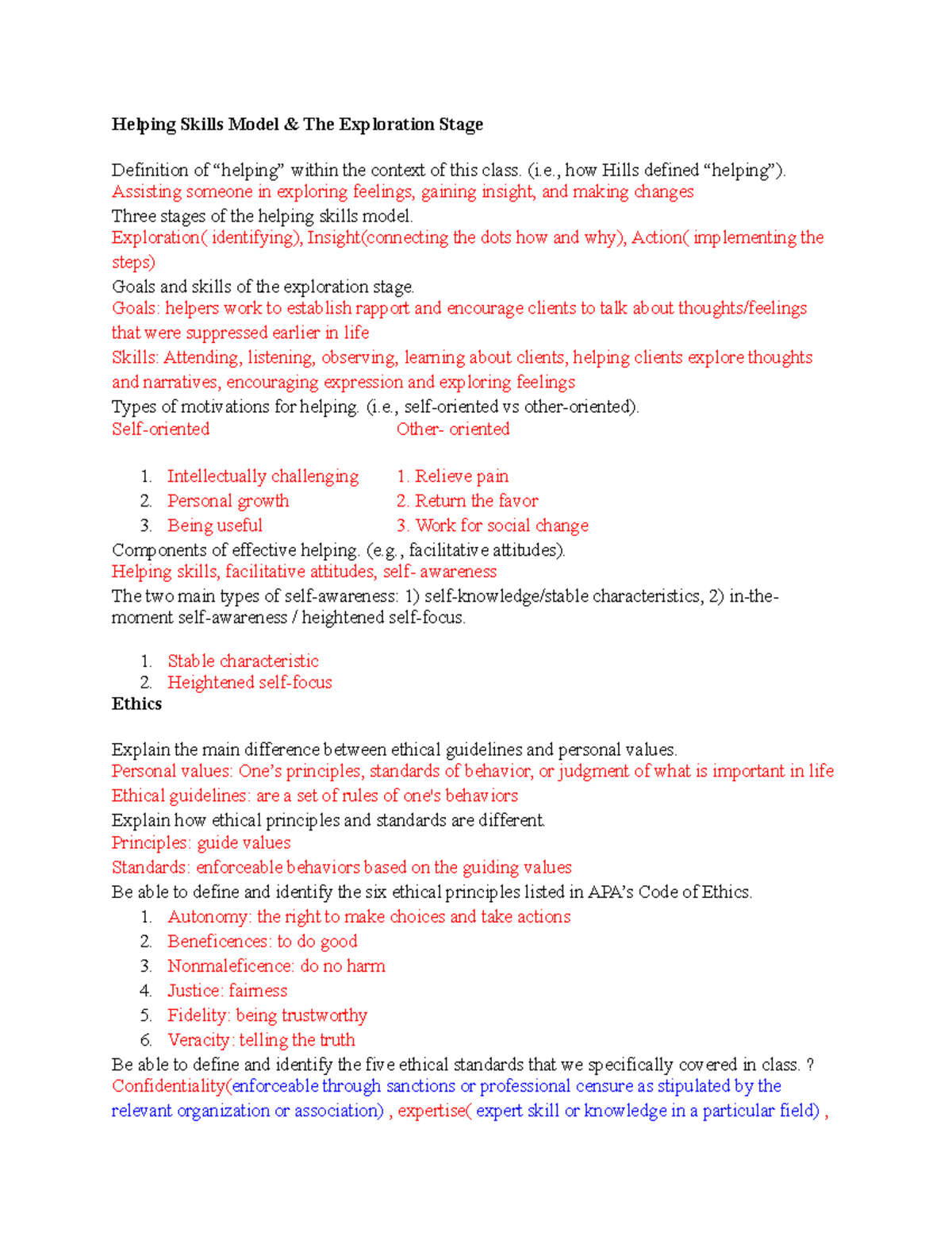 Study Guide EDPS 350 - Helping Skills Model & The Exploration Stage ...