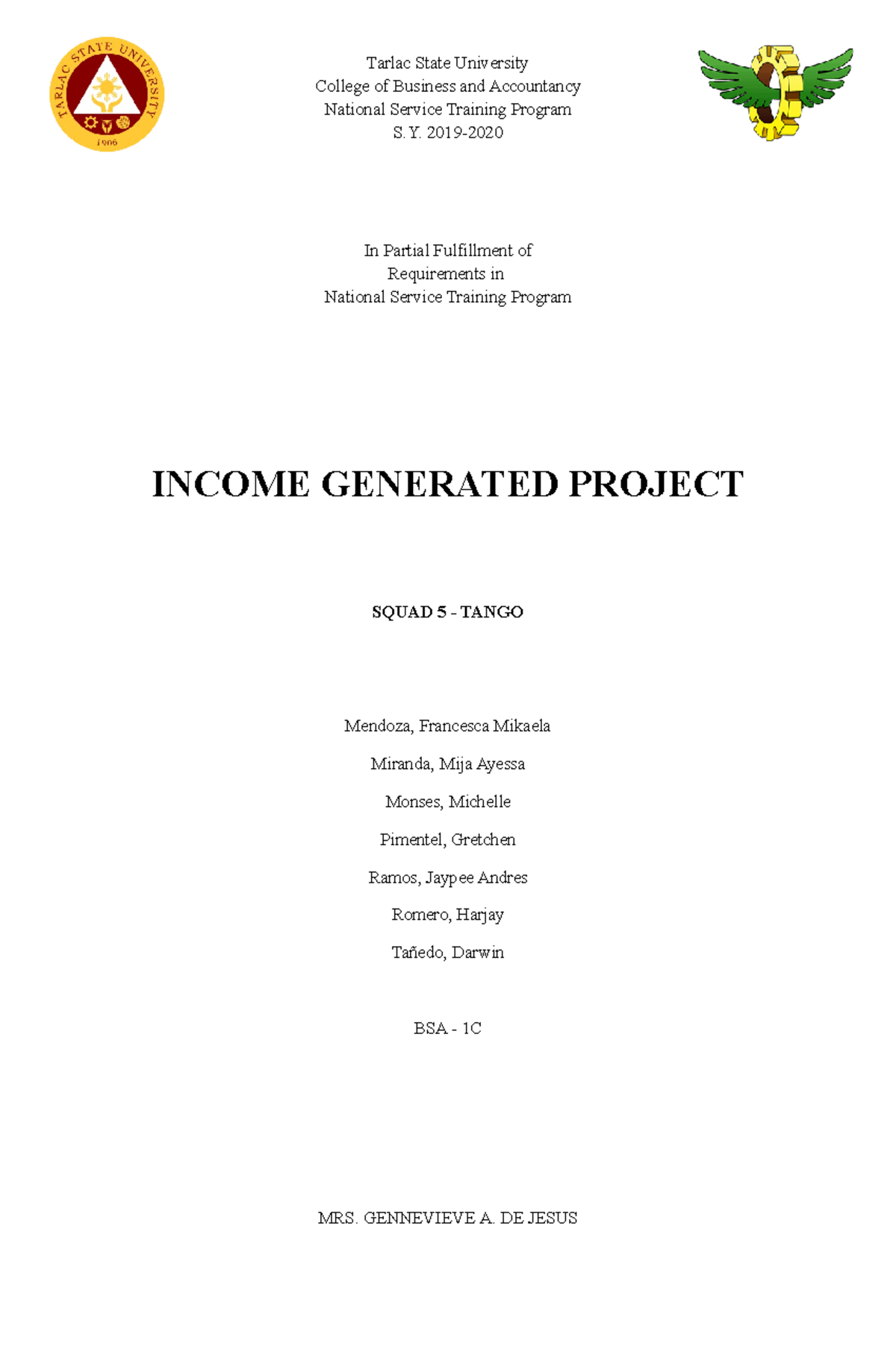 NSTP - nstp igp - College of Business and Accountancy National Service ...