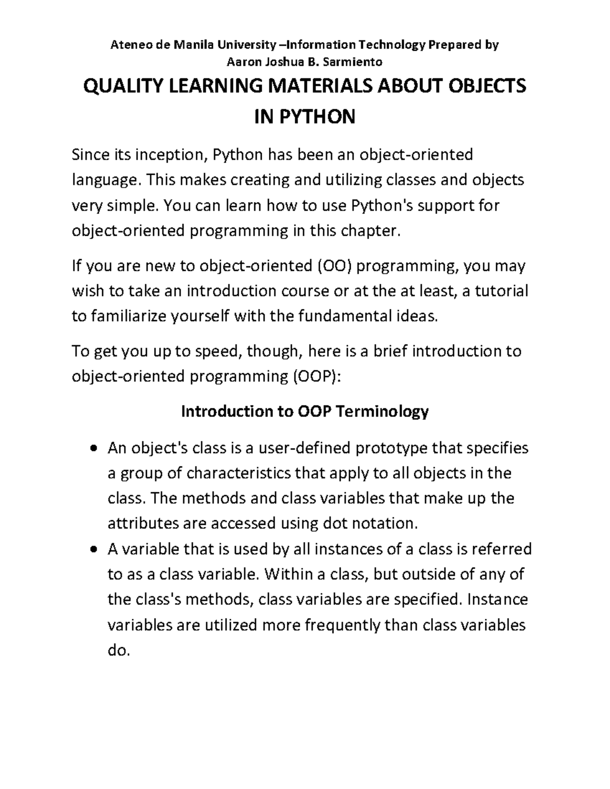 Quality Learning Materials About Objects in Python - QUALITY LEARNING MATERIALS ABOUT OBJECTS IN ...
