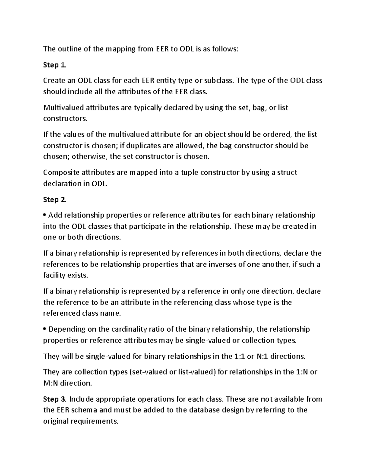 Mapping EER to ODB - Essay - The outline of the mapping from EER to ODL ...
