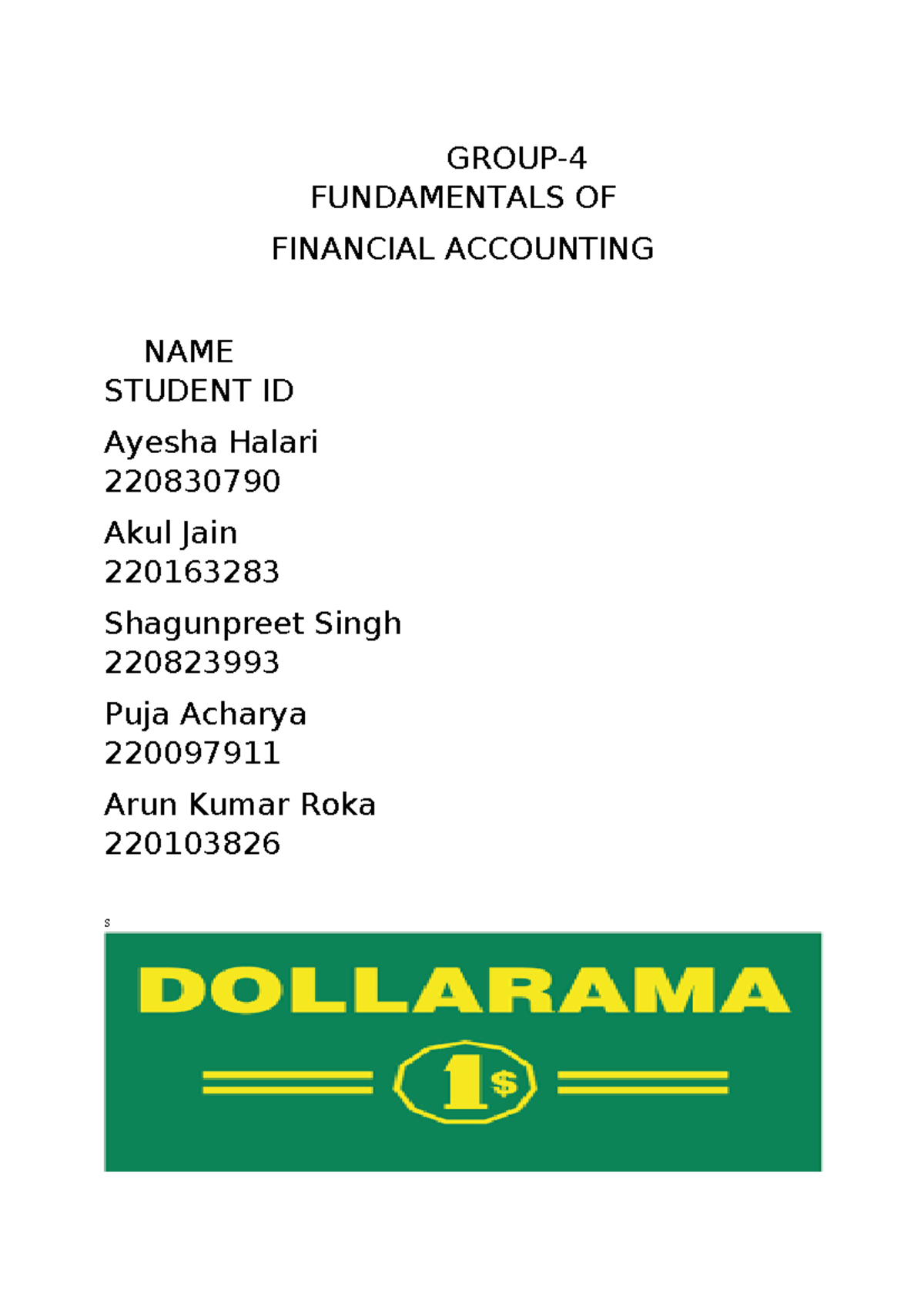 Accountancy Group Project final - GROUP- FUNDAMENTALS OF FINANCIAL ...