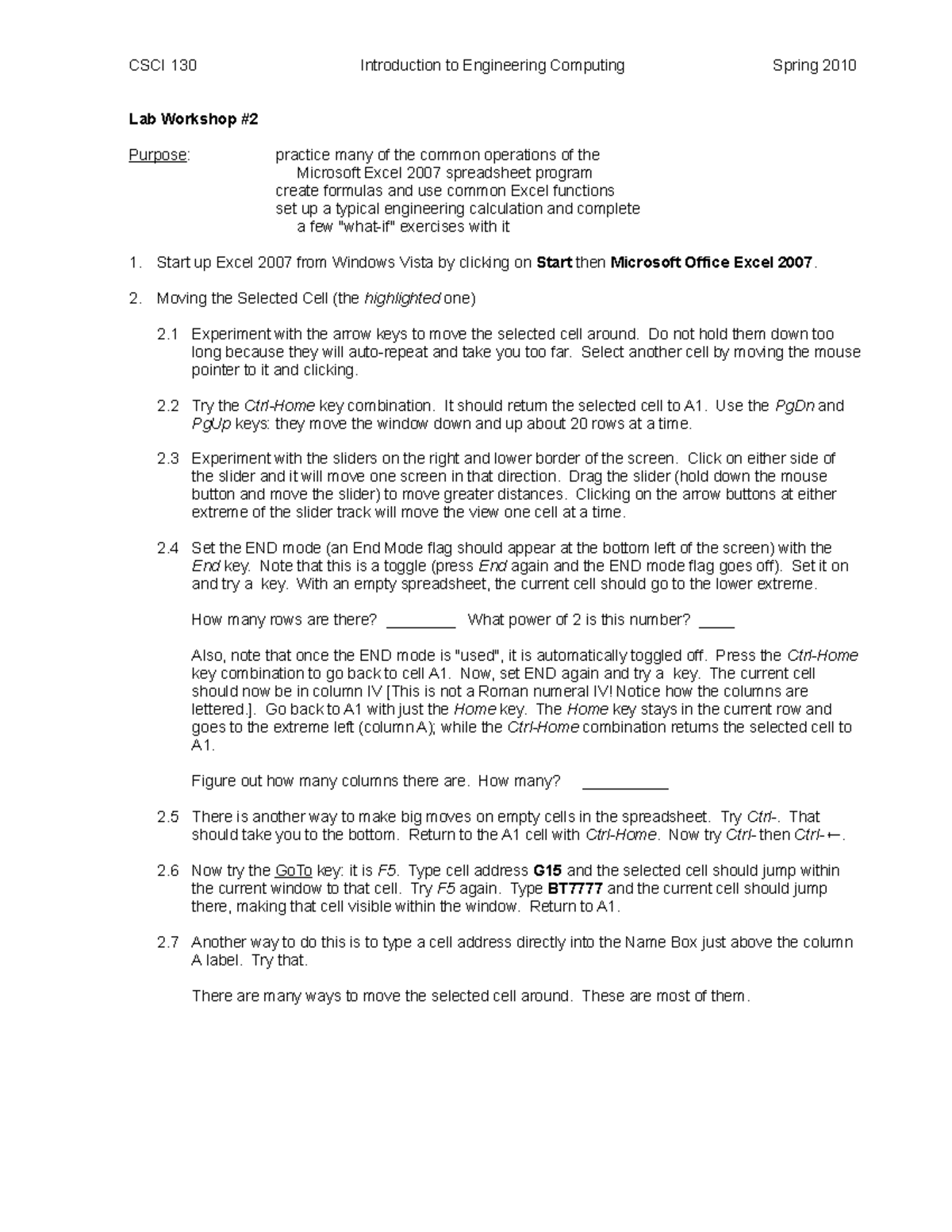 Lab02 - Lab 2 of general chemistry. - CSCI 130 Introduction to Engineering Computing Spring 2010 ...