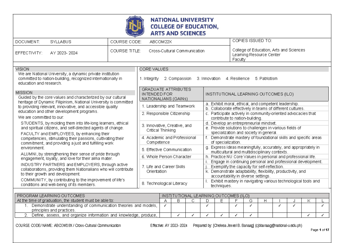 Abcom 22X Cross-cultural Communication - DOCUMENT: SYLLABUS COURSE CODE ...