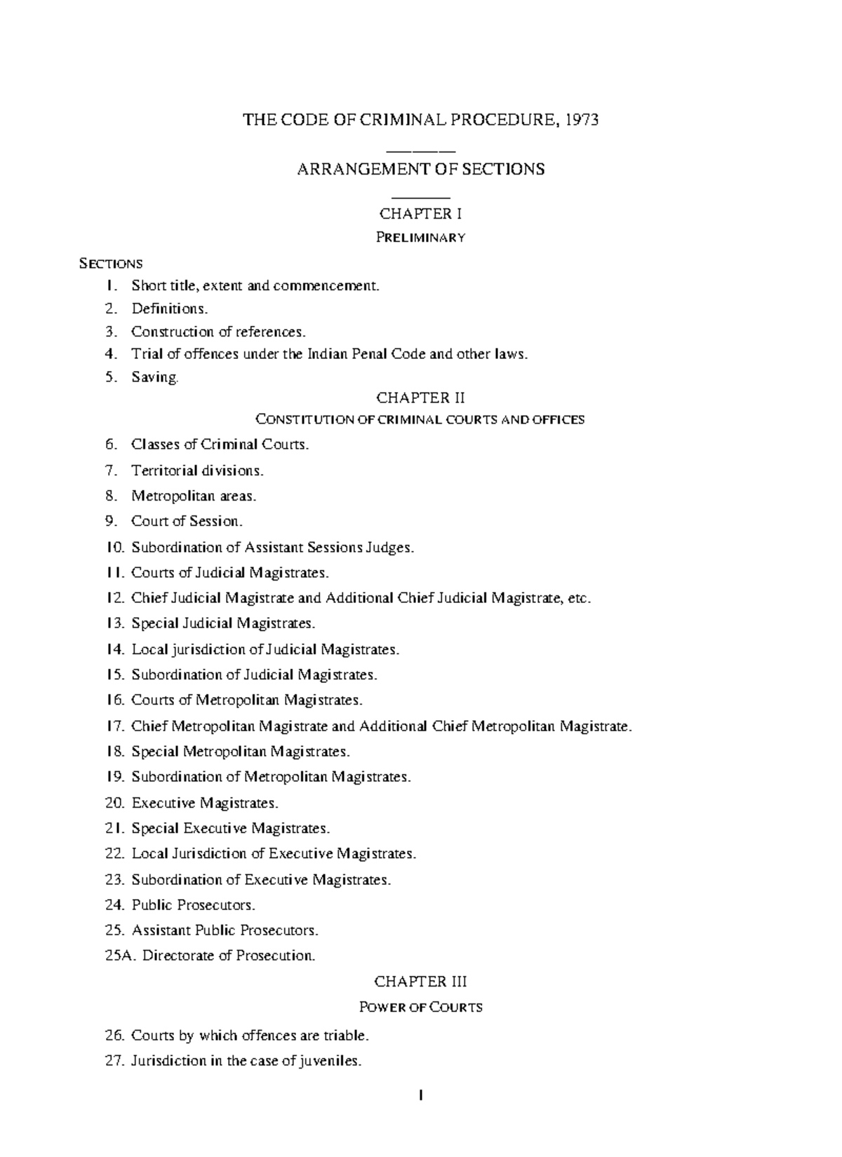 Crpc - nil - THE CODE OF CRIMINAL PROCEDURE, 1973 ________ ARRANGEMENT ...