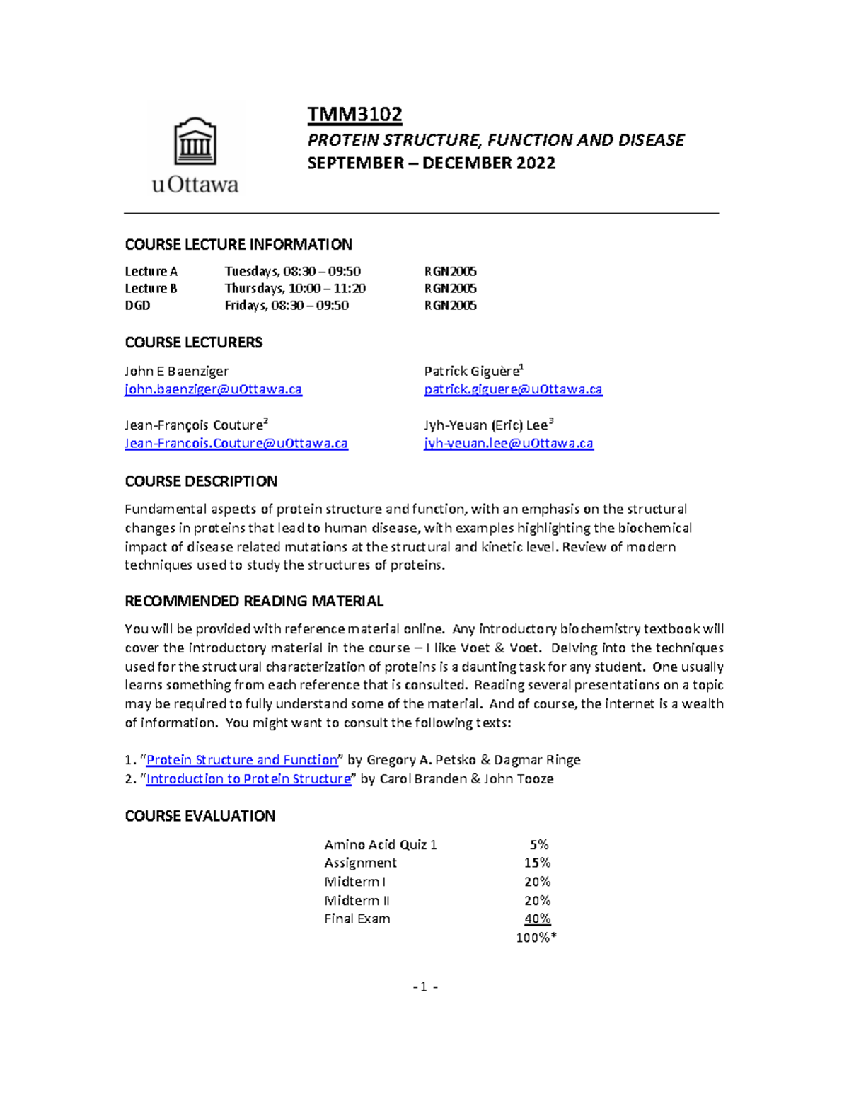 TMM3102 Syllabus 2023 - TMM PROTEIN STRUCTURE, FUNCTION AND DISEASE ...