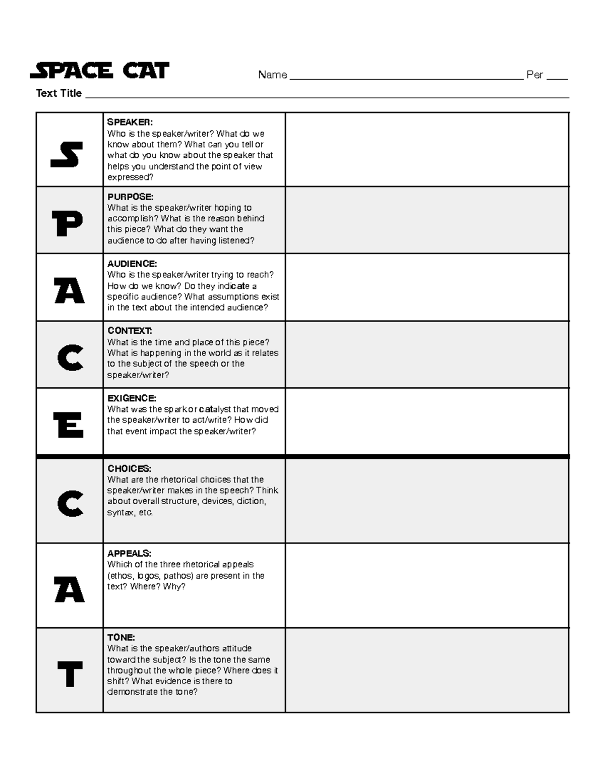 Spacecat Worksheet-1 - worksheet - SPACE CAT Name