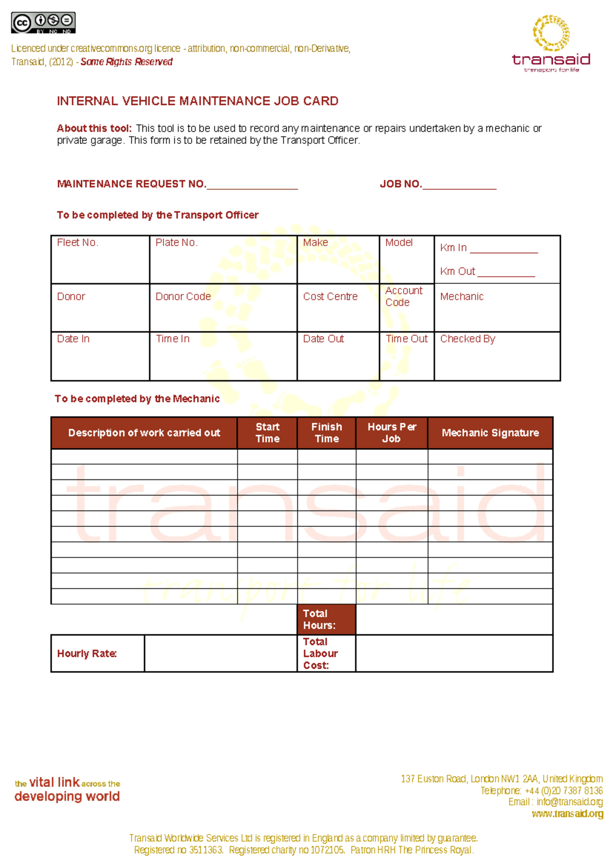 7 Internal Vehicle Maintenance Job Card new - Licenced under ...