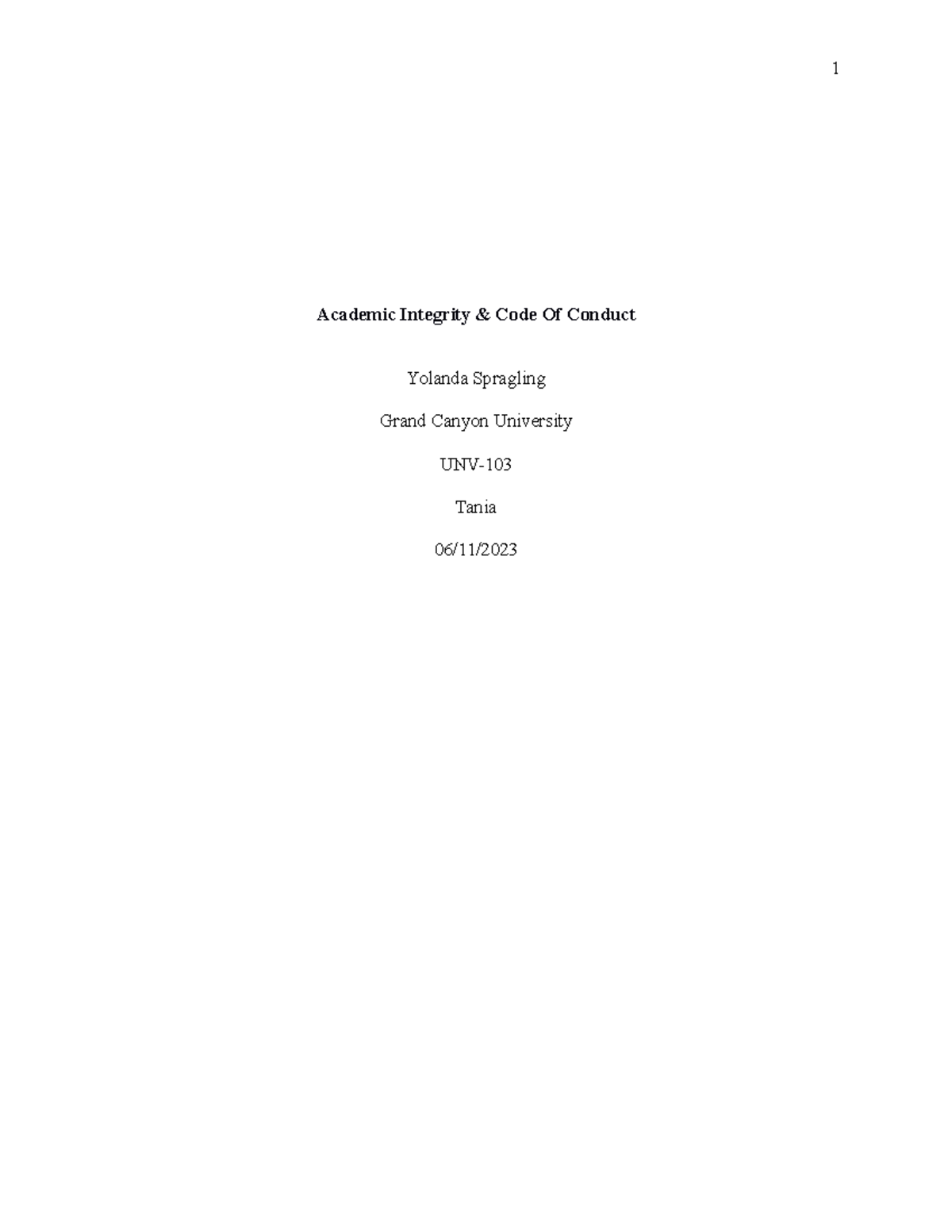 UNV-103 - APA 7th Edition Template over simplified - Academic Integrity ...