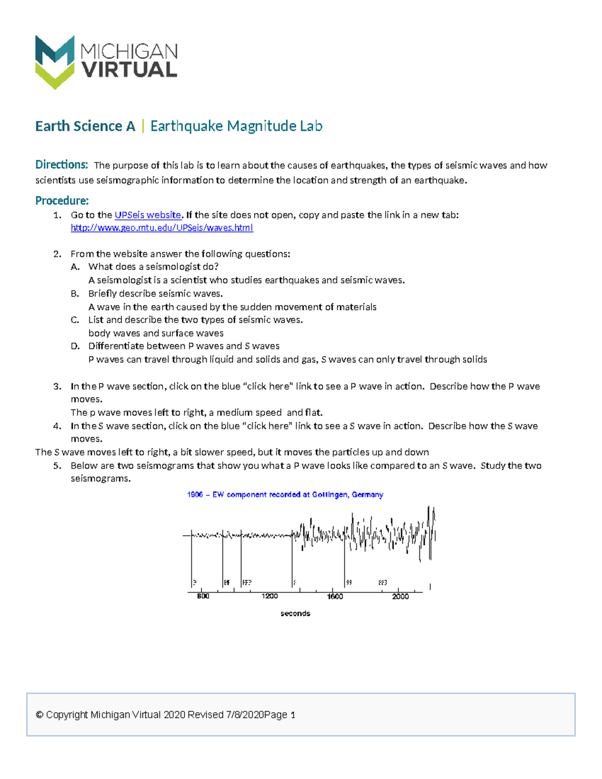 U6 Earthquake Magnitude Lab - Earth Science A | Earthquake Magnitude ...