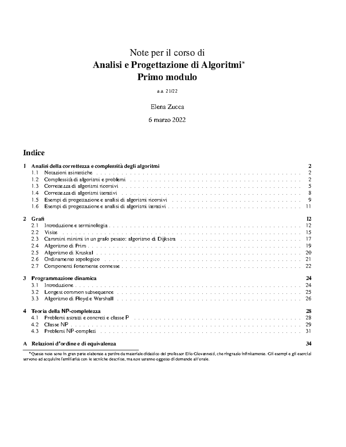 Note - appunti - Note per il corso di Analisi e Progettazione di ...