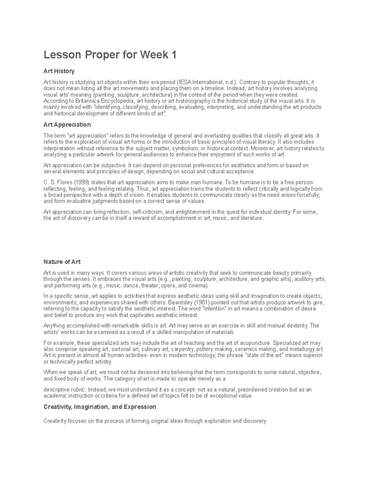 ARTS5 - reviewer in arts - Lesson Proper for Week 1 Art History Art ...