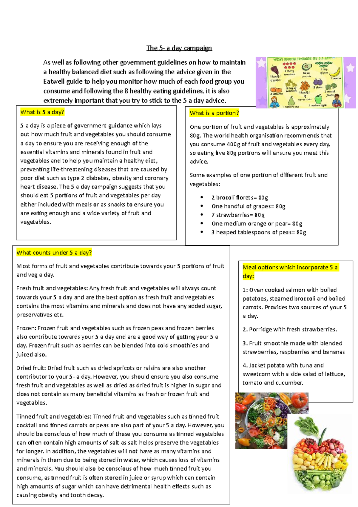 The 5 a day coursework project year 11 - The 5- a day campaign As well ...