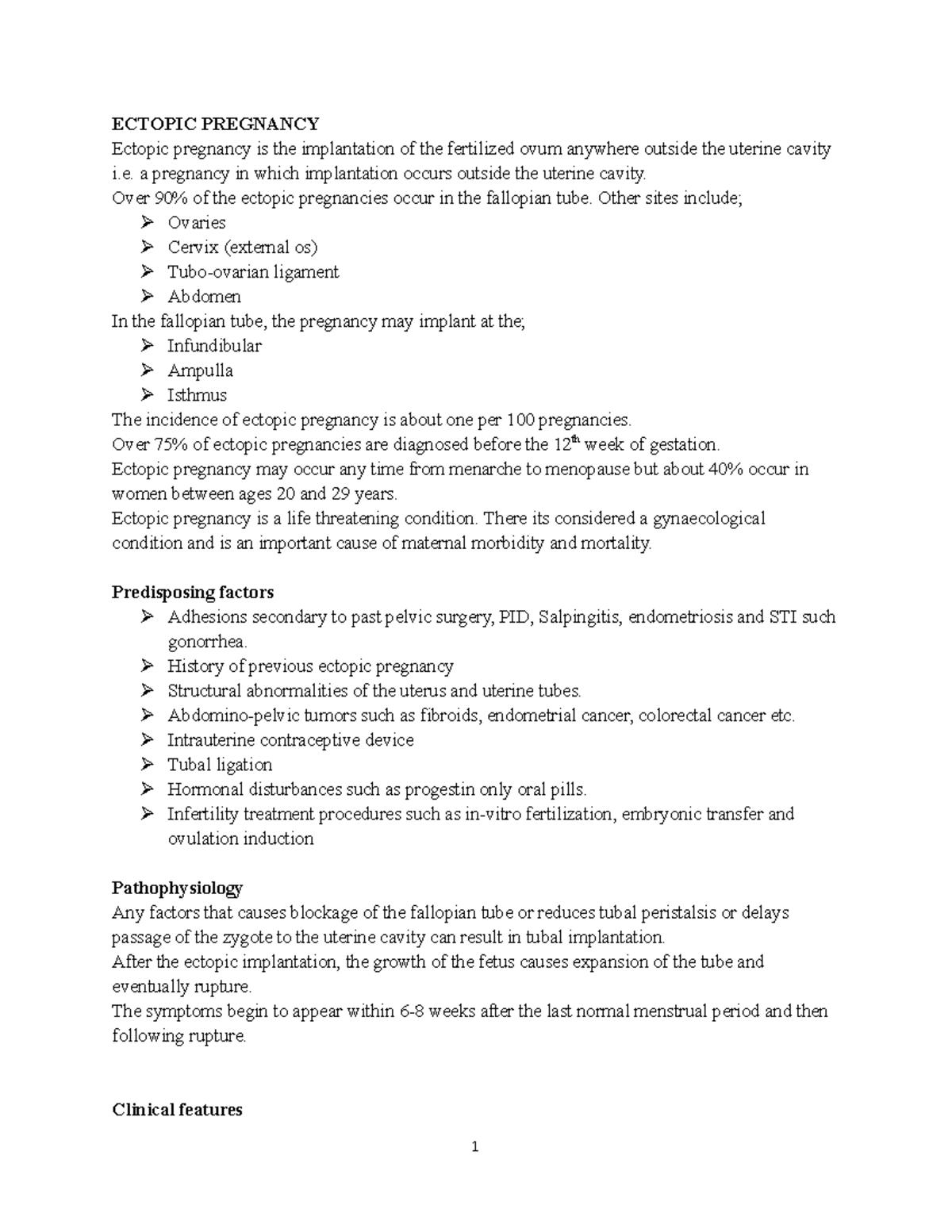 Ectopic Pregnancy - lecture notes - ECTOPIC PREGNANCY Ectopic pregnancy ...