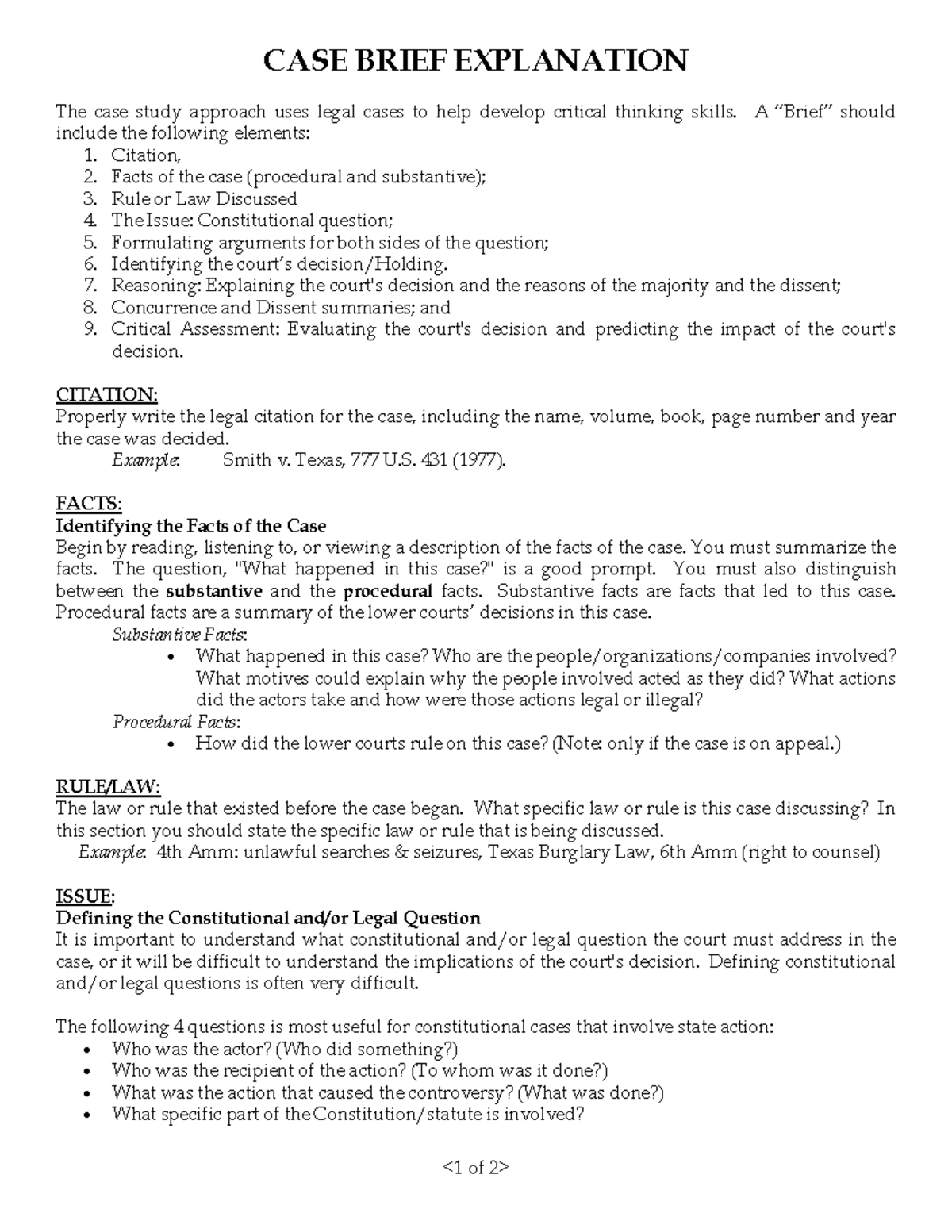 Case Brief Explanation - CASE BRIEF EXPLANATION The case study approach ...