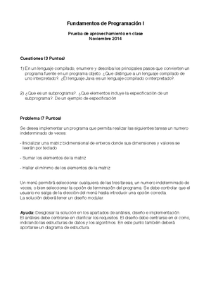Examen 1 - Fundamentos De Programacion I - – - Studocu