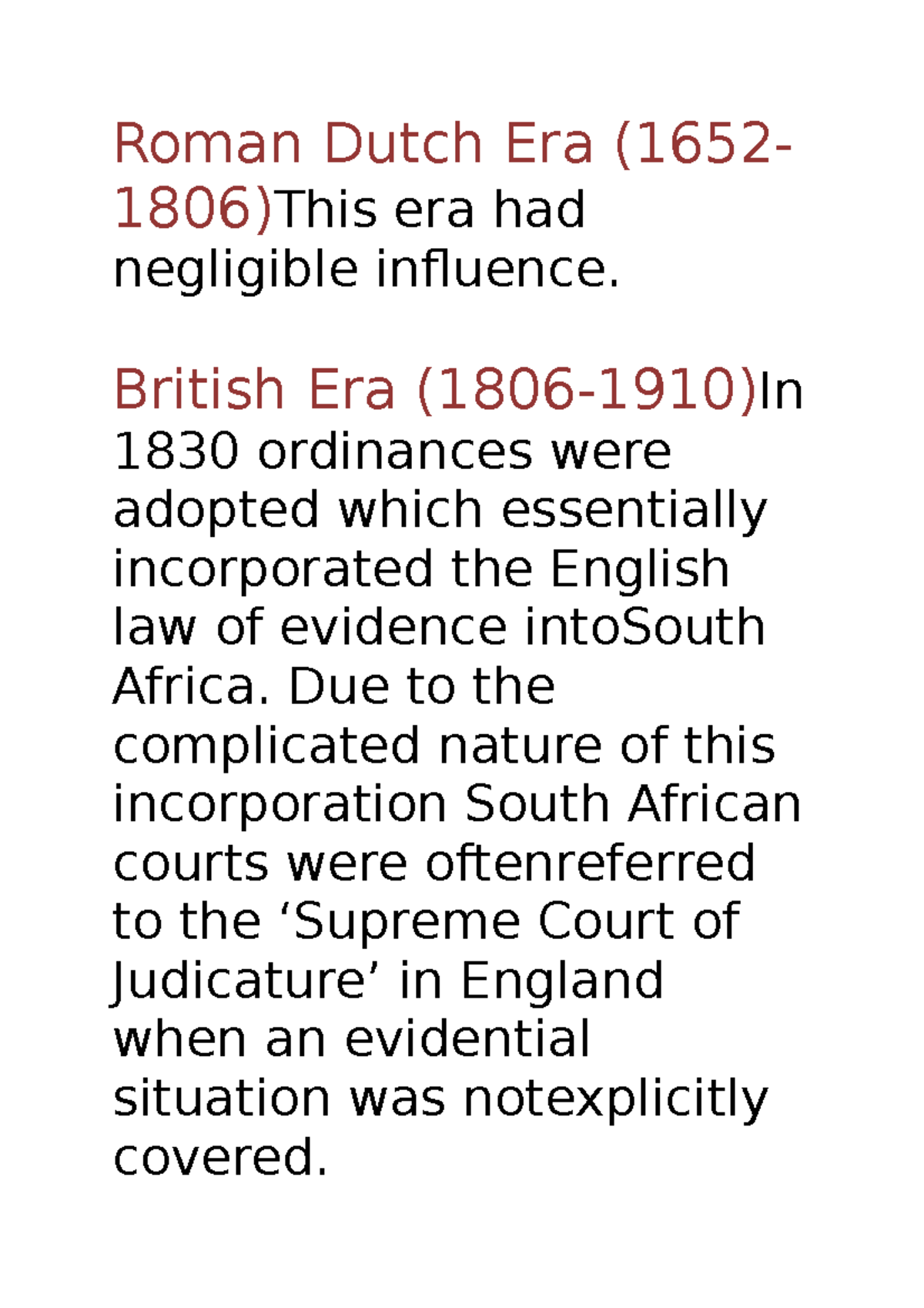 Sources of evidence - Lecture notes 7 - Roman Dutch Era (1652- 1806 ...