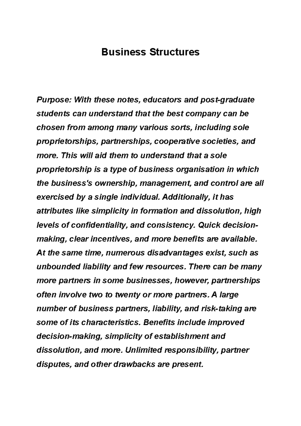 Business-structure - Business-structure - Business Structures Purpose ...