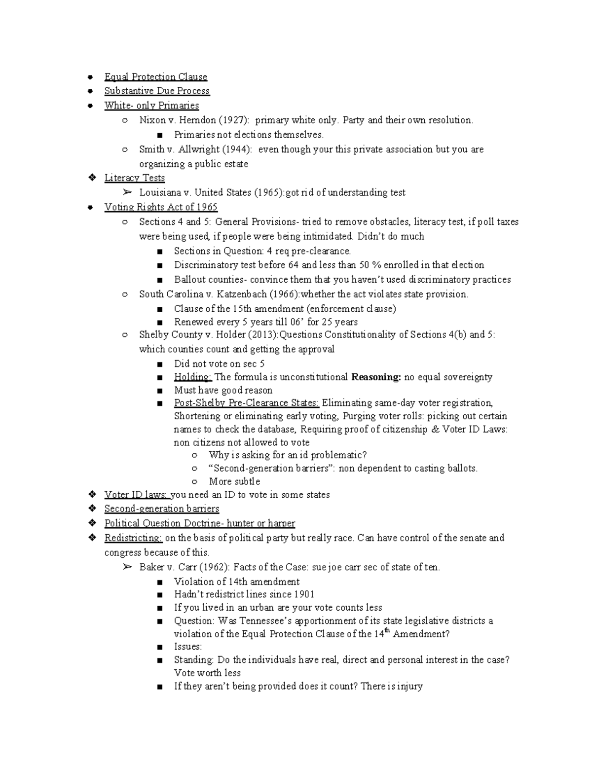 POL SCI 179 Civil Rights Final study guide - Equal Protection Clause ...