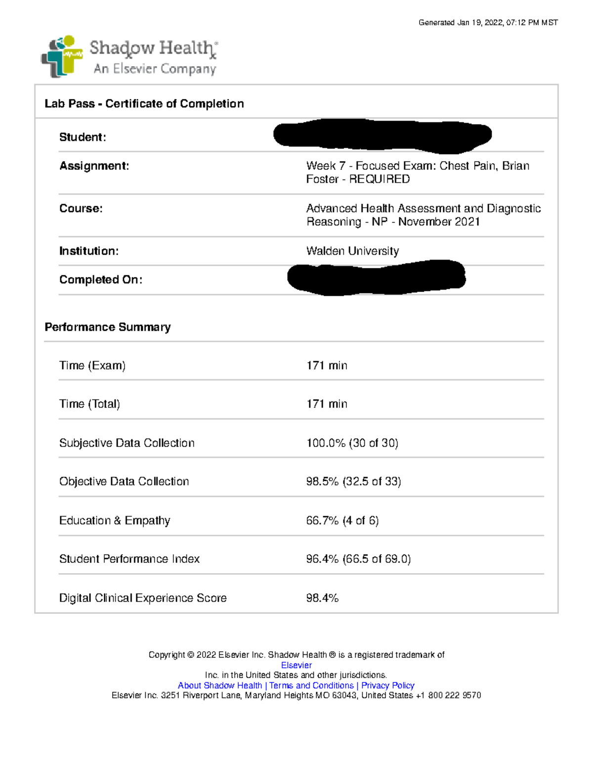 Cardiac Labpass attempt 2 - Generated Jan 19, 2022, 07:12 PM MST Lab ...