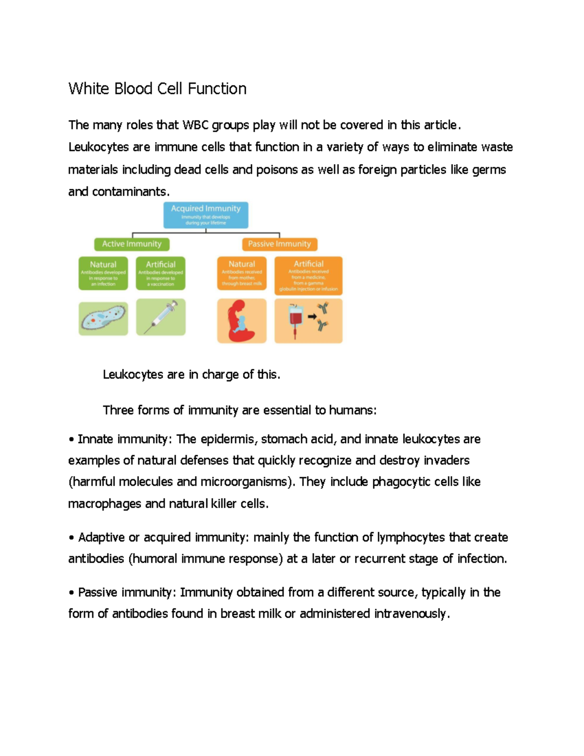 White Blood Cell Function - Leukocytes are immune cells that function ...