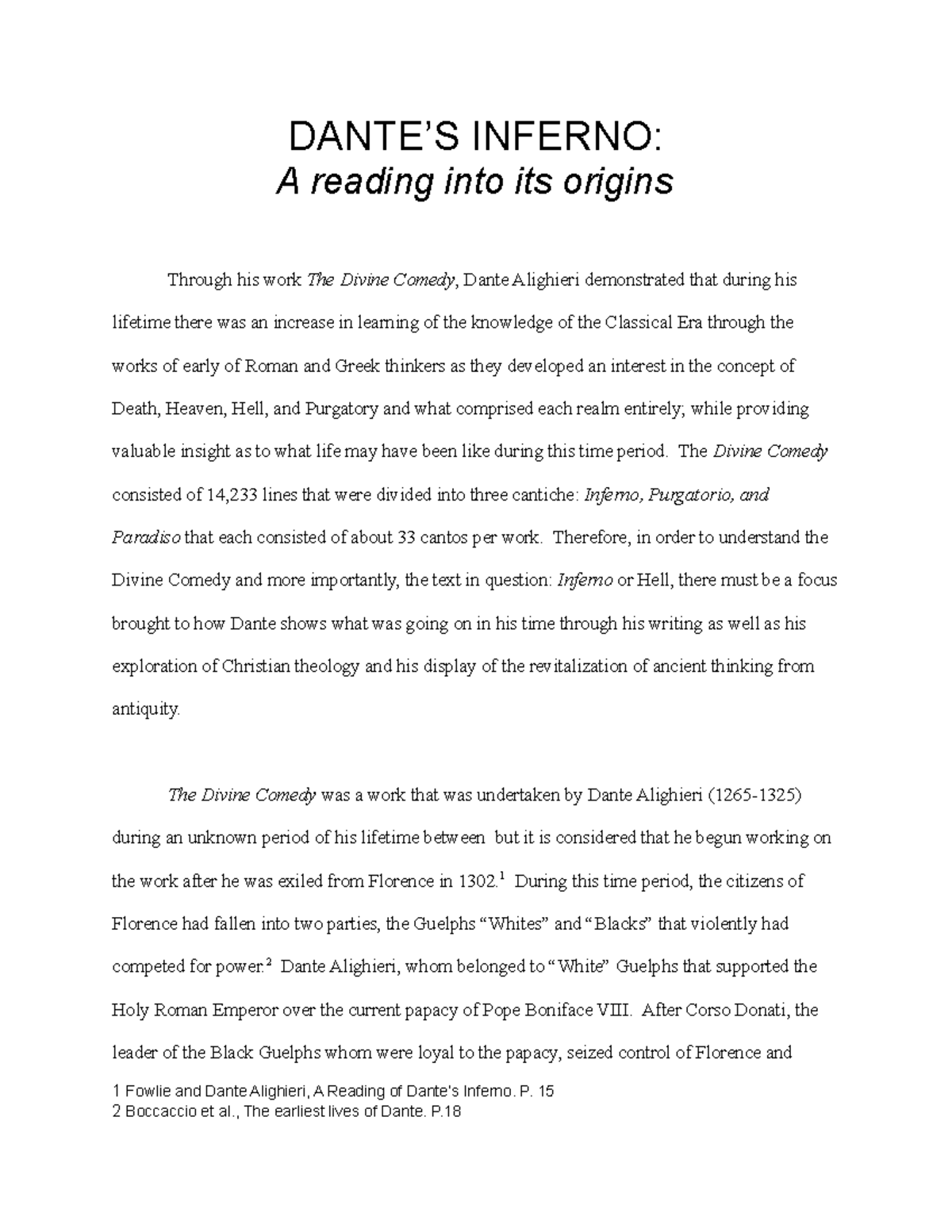 Paper #2 Europe through the Middle Ages - DANTE’S INFERNO: A reading ...