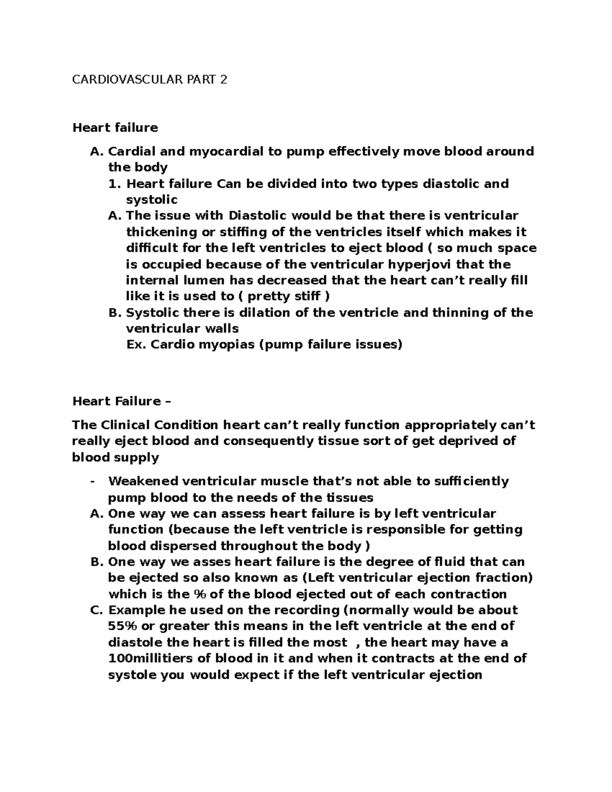 Cardiovascular PART 2 - CARDIOVASCULAR PART 2 Heart failure A. Cardial ...