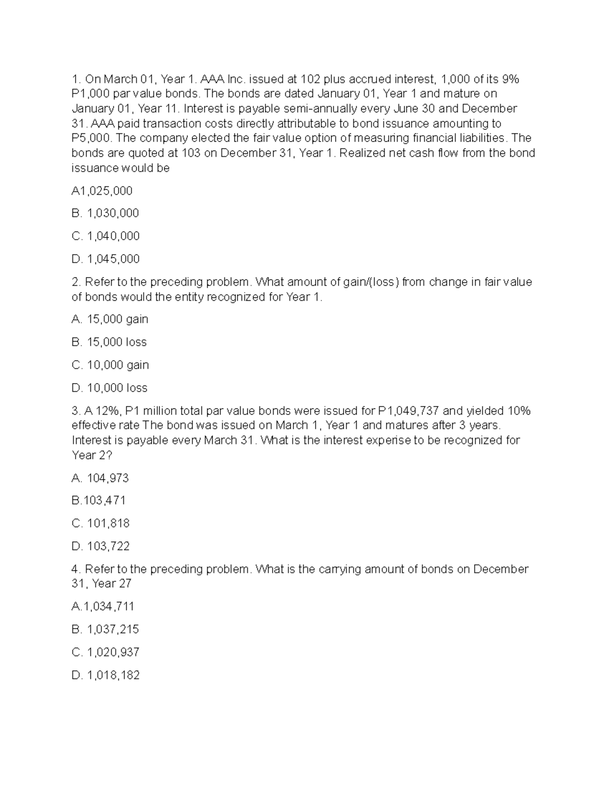 Intermediate Accounting Activity- Bond Payable - On March 01, Year 1 ...