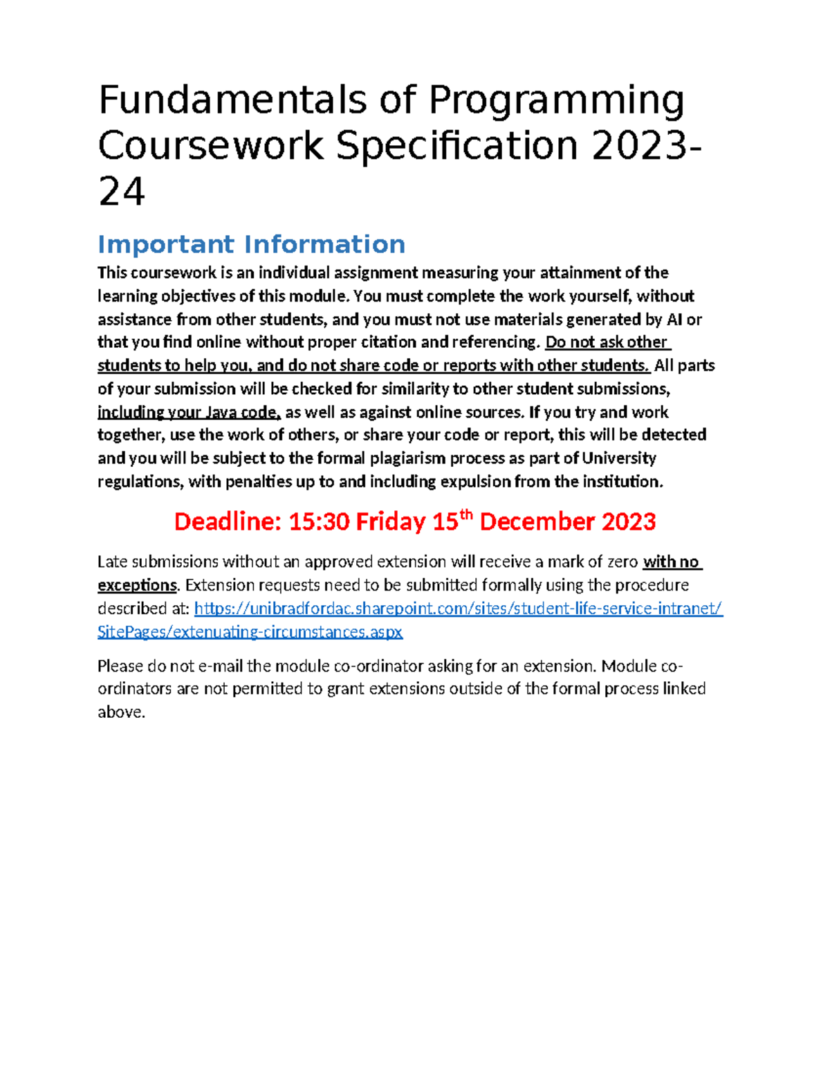 2019-20 Fo P Coursework Specification - Fundamentals of Programming Coursework Specification ...