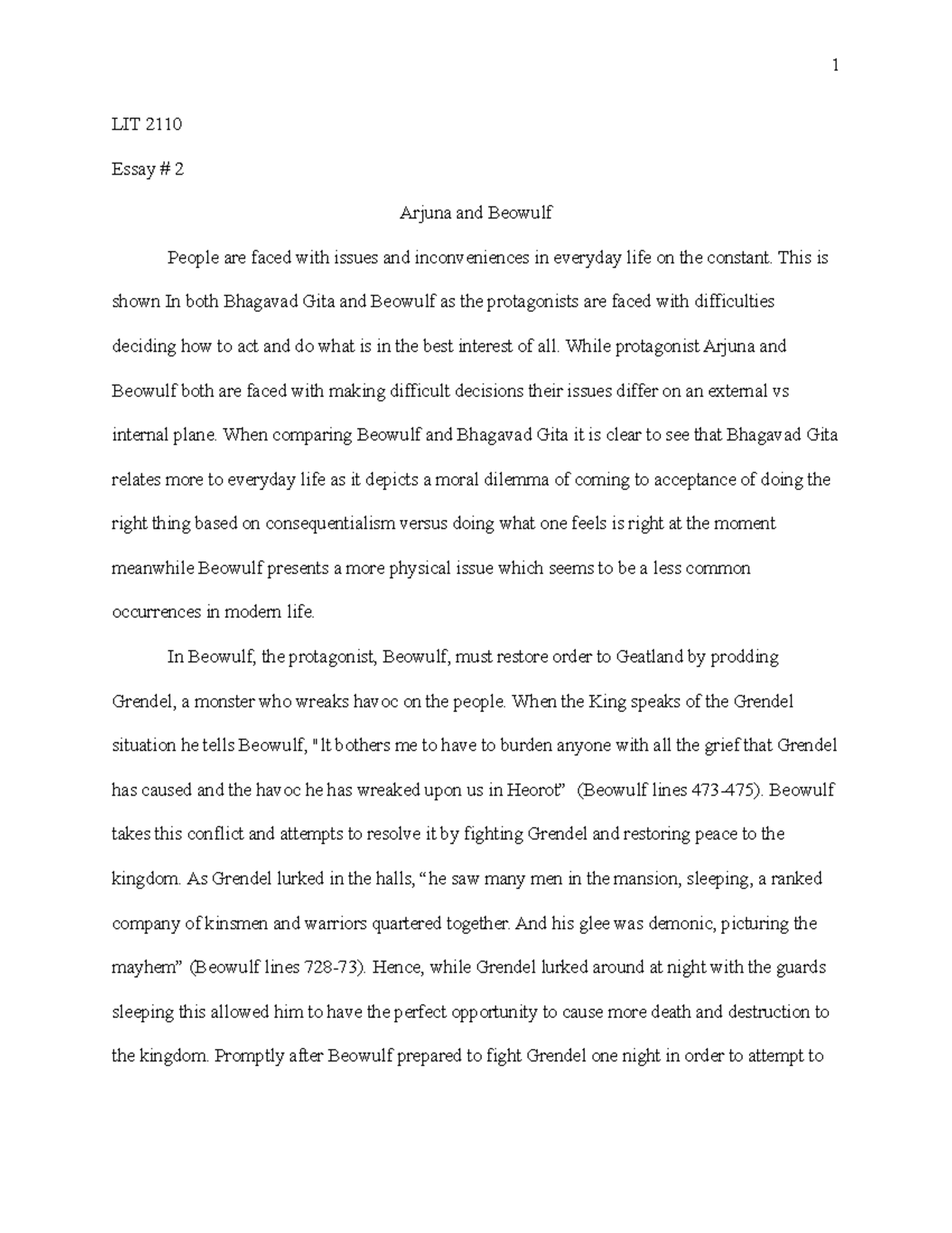 Arjuna Beowulf - comparing and contrasting ancient literatures. - LIT ...