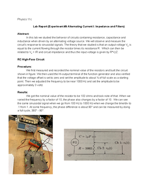 Lab5 Write up - Lab 5 for 11C - Physics 11C Lab Report (Experiment #5 Voltage Divider Circuits ...