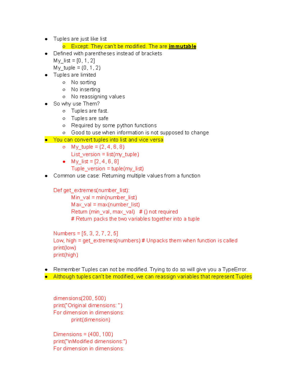 Info 3020 Tuples Tuples Are Just Like List Except They Can9t Be Modified The Are Immutable 
