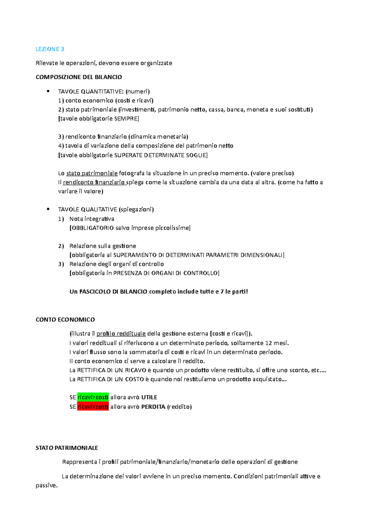 Cogebi da 3° lezione - tutto - LEZIONE 3 Rilevate le operazioni, devono ...