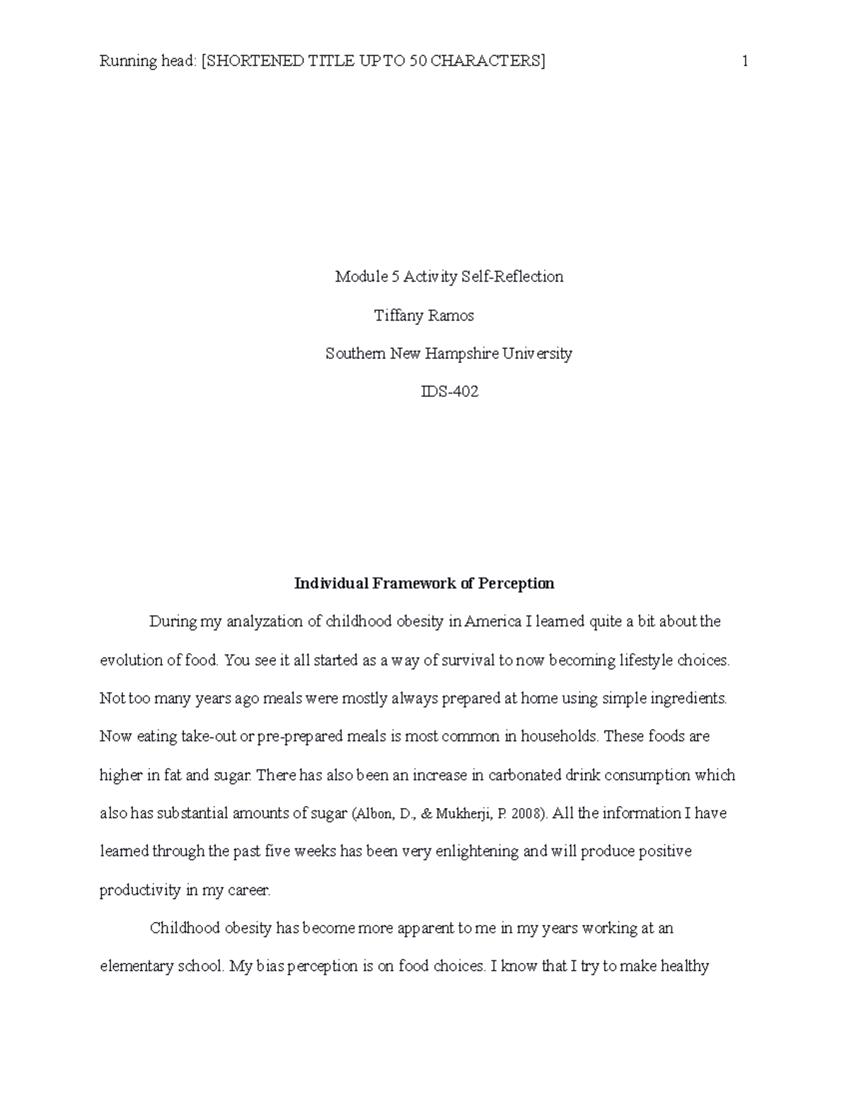 IDS 402 Module 5 Activity - Running head: [SHORTENED TITLE UP TO 50 ... IDS 402 Module 5 Activity - Running head: [SHORTENED TITLE UP TO 50 ...