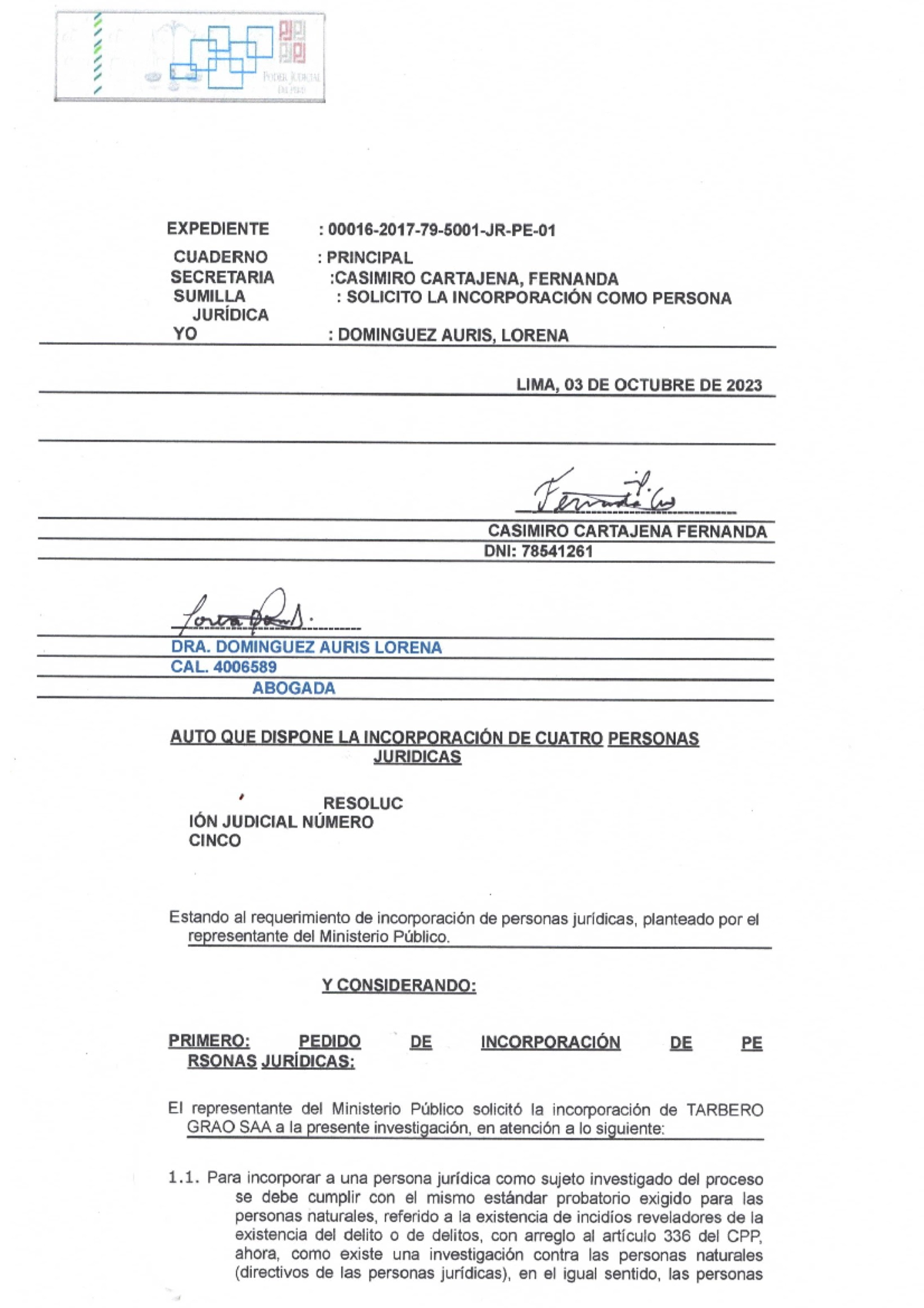 Solicito LA IncorporacióN COMO Persona JURÍDICA - jurídicas deben ser ...