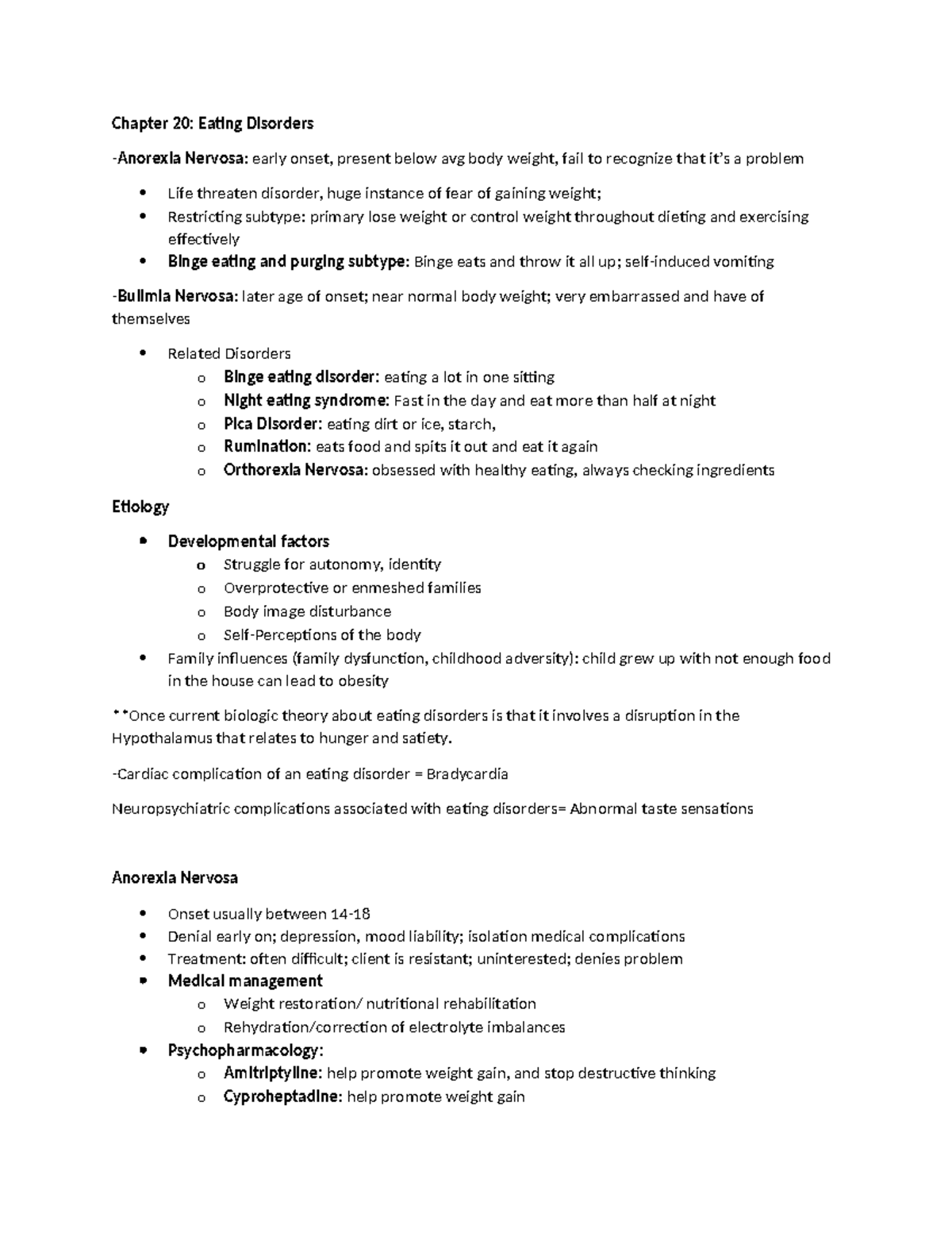 Exam 4 study guide - notes - Chapter 20: Eating Disorders Anorexia ...
