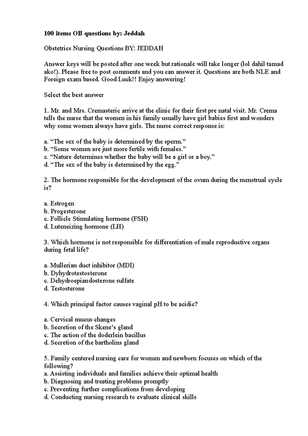 100 items OB questions by - Please free to post comments and you can ...