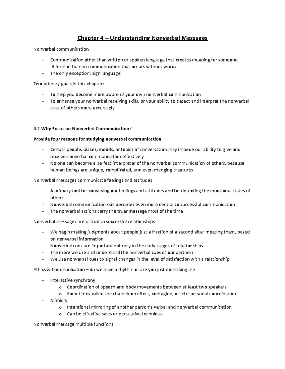 COMM - chapter 4 - Kristen Farris - Chapter 4 – Understanding Nonverbal ...
