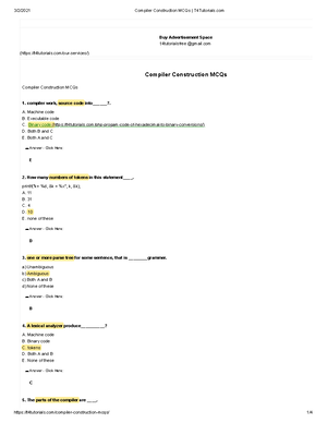 Compiler Construction MCQ With Answer & Explanation Principles of ...