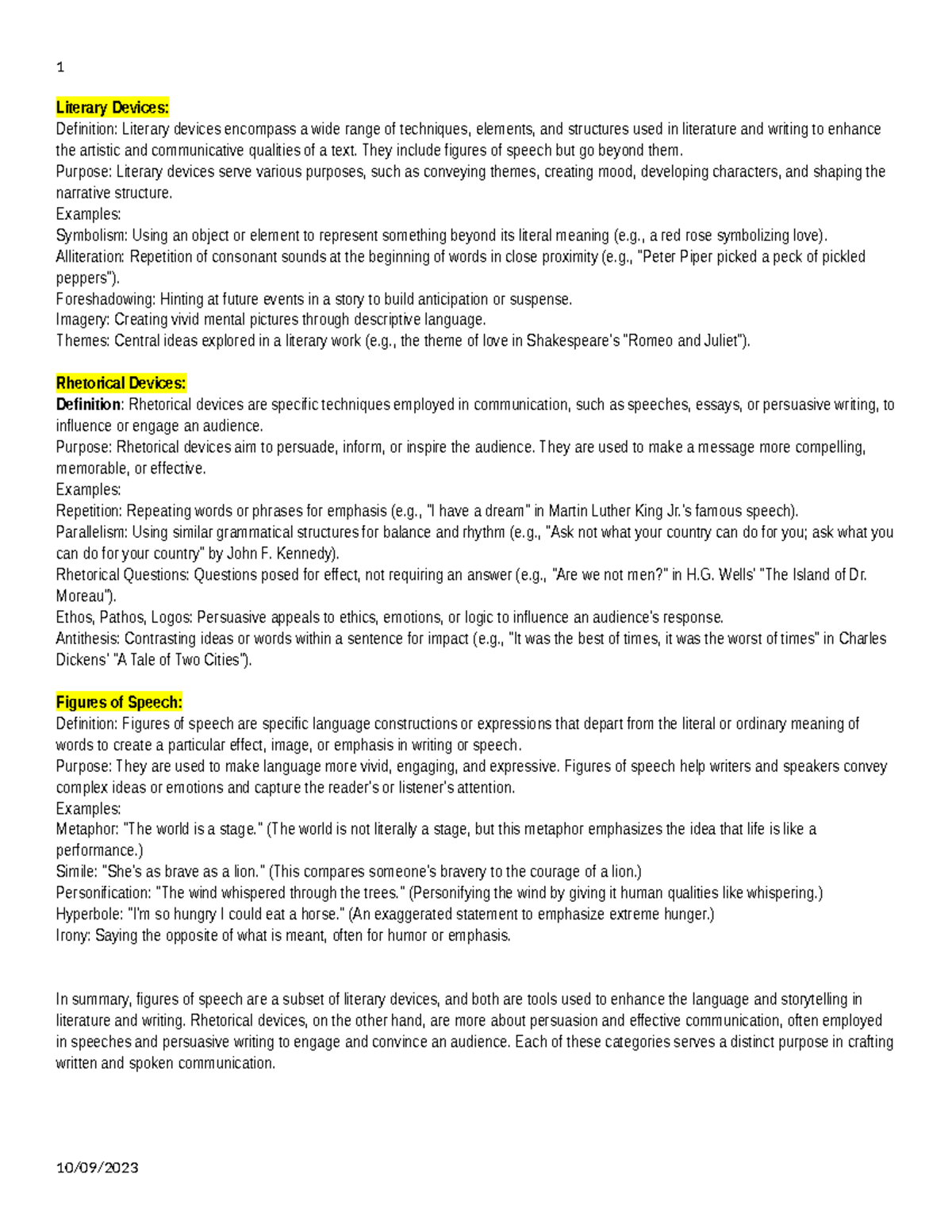 Lesson 1 - Teaching Guide - Literary Devices: Definition: Literary ...