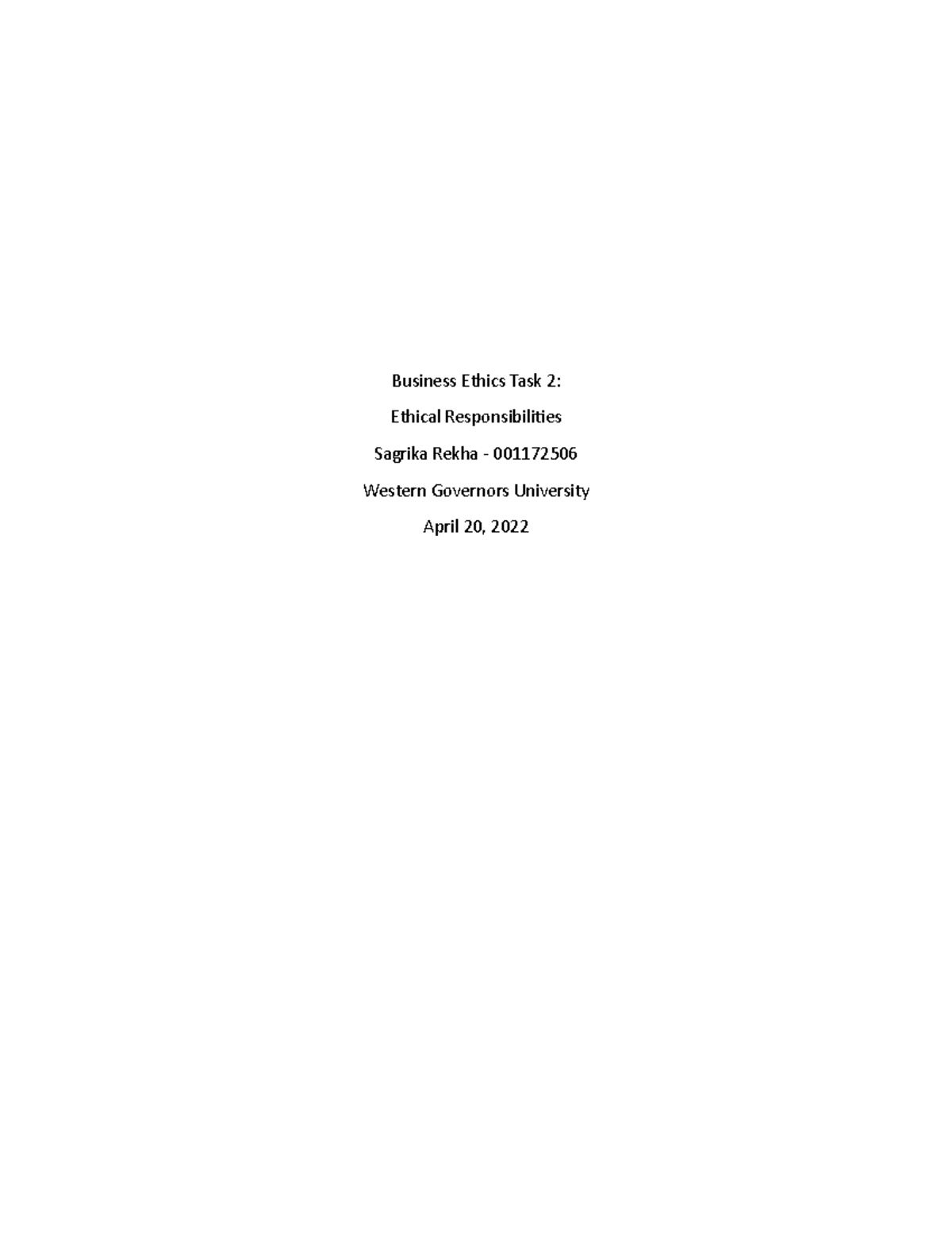 Business Ethics Task 2 - task assignment - Business Ethics Task 2 ...