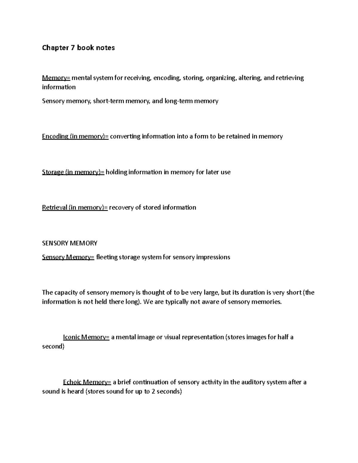 Ch. 7 book notes - Summary of chapter 7 memory in book - Chapter 7 book ...